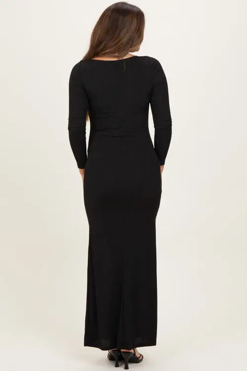 PINKBLUSH Square Neck Long Sleeve Maxi Dress - Black