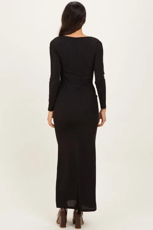 PINKBLUSH Square Neck Long Sleeve Maxi Dress - Black