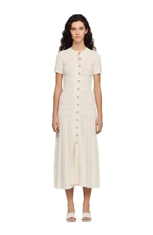 Sandro Knit Button-up Maxi Dress - Ecru