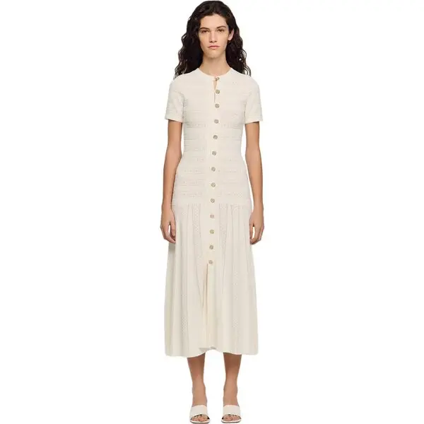 Sandro Knit Button-up Maxi Dress - Ecru