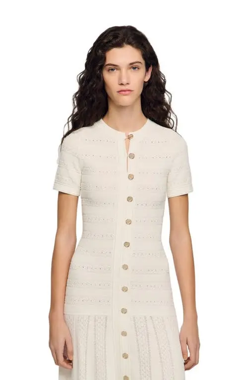 Sandro Knit Button-up Maxi Dress - Ecru