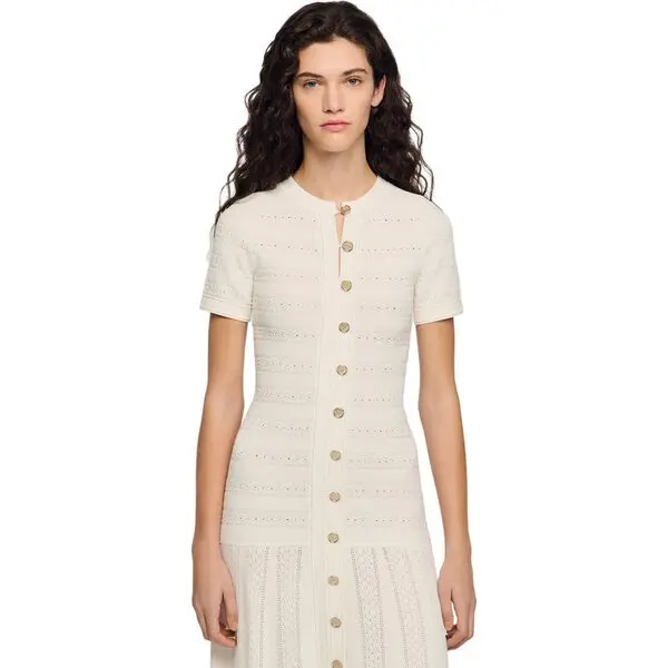 Sandro Knit Button-up Maxi Dress - Ecru