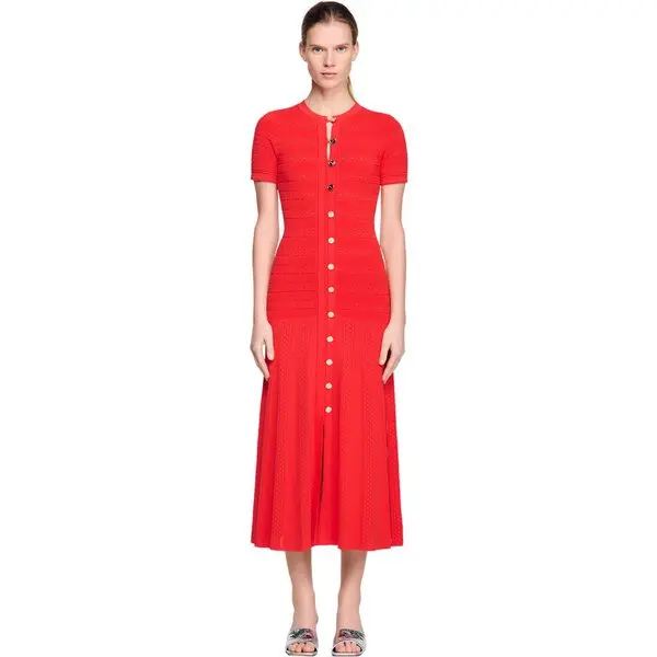 Sandro Knit Button-up Maxi Dress - Red