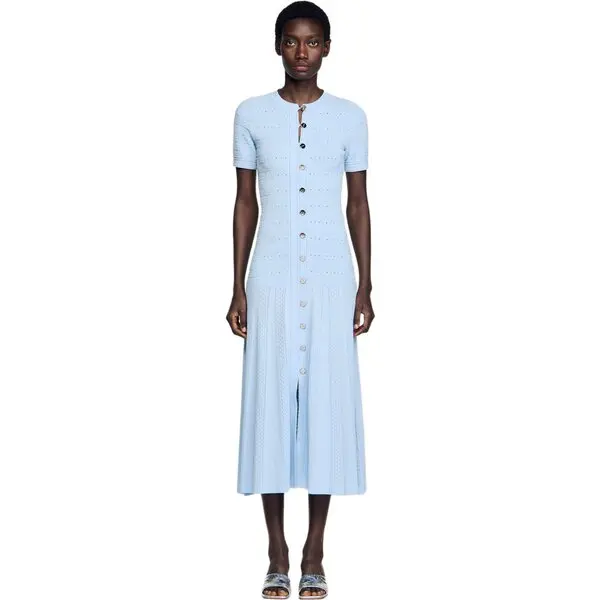 Sandro Knit Button-up Maxi Dress - Sky Blue
