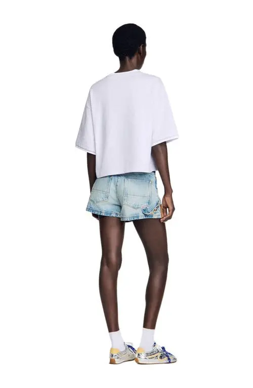 Sandro Embroidered Logo Cotton T-shirt - Grey