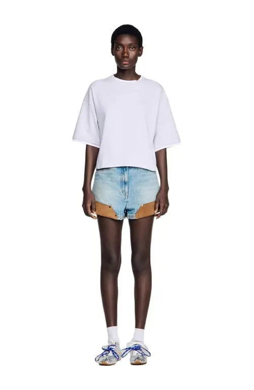 Sandro Embroidered Logo Cotton T-shirt - Grey