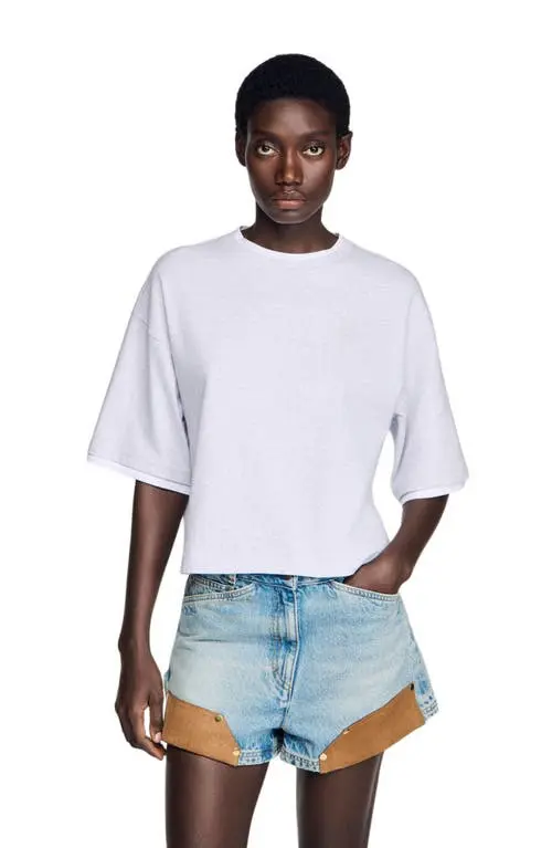 Sandro Embroidered Logo Cotton T-shirt - Grey