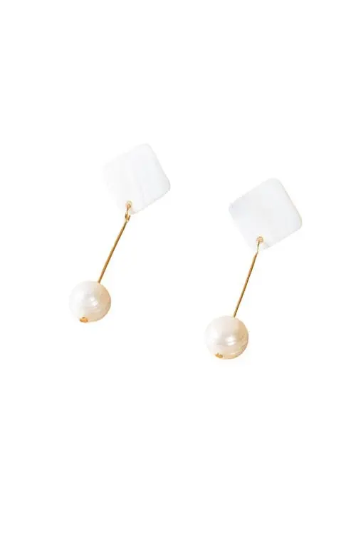 LIKHA Mother-of-pearl Diamond & Pearl Drop Earrings - White