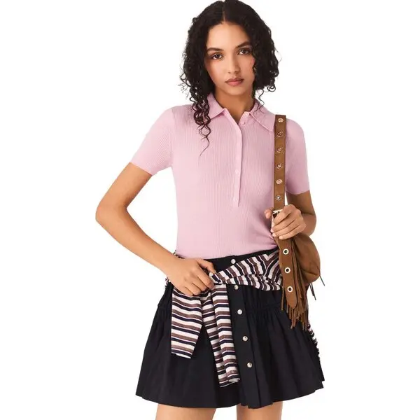 Maje Polo Collar Fine Rib Knit Jumper - Blush