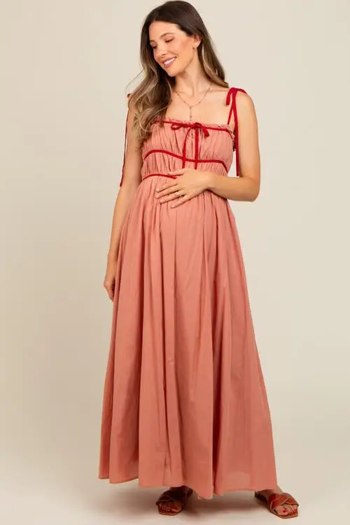 PINKBLUSH Contrast Ribbon Trim Maxi Dress