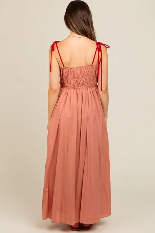PINKBLUSH Contrast Ribbon Trim Maxi Dress