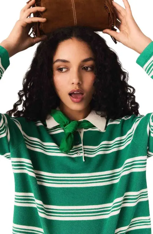 Maje Cropped Striped Polo Sweater - Green
