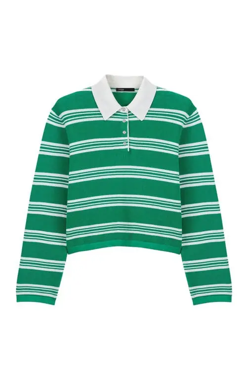Maje Cropped Striped Polo Sweater - Green