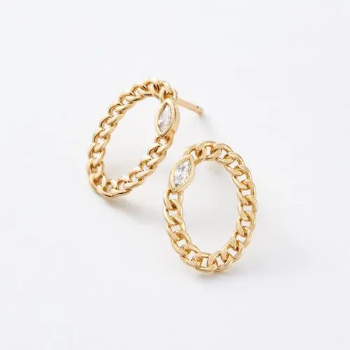 SARA PATINO Cassia Curb Chain Stud Earrings - Gold