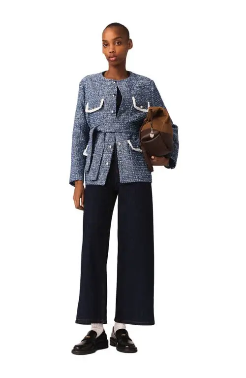 Maje 4-pocket Tweed Jacket With Tie Belt