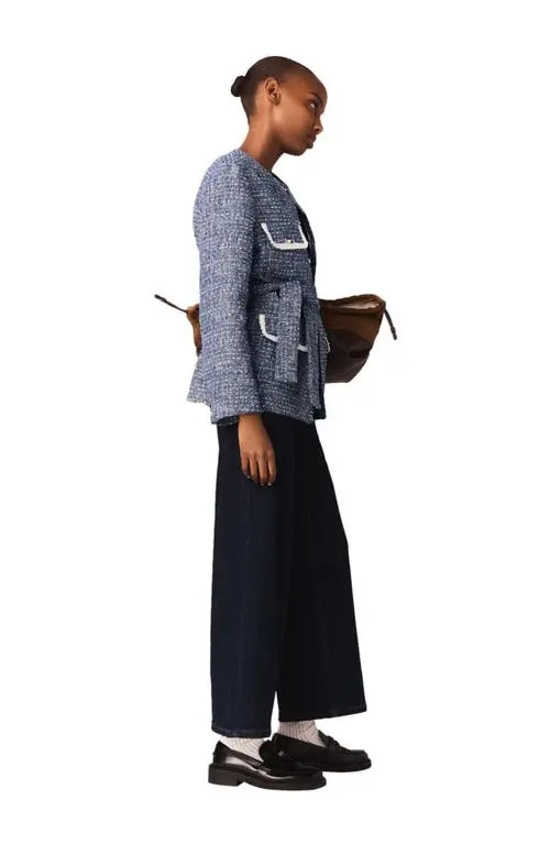 Maje 4-pocket Tweed Jacket With Tie Belt
