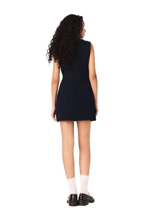 Maje Tweed Mini Dress With Denim Accents - Navy