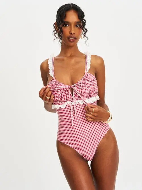 MISS CIRCLE Gingham One-piece Swimsuit With Lace Details