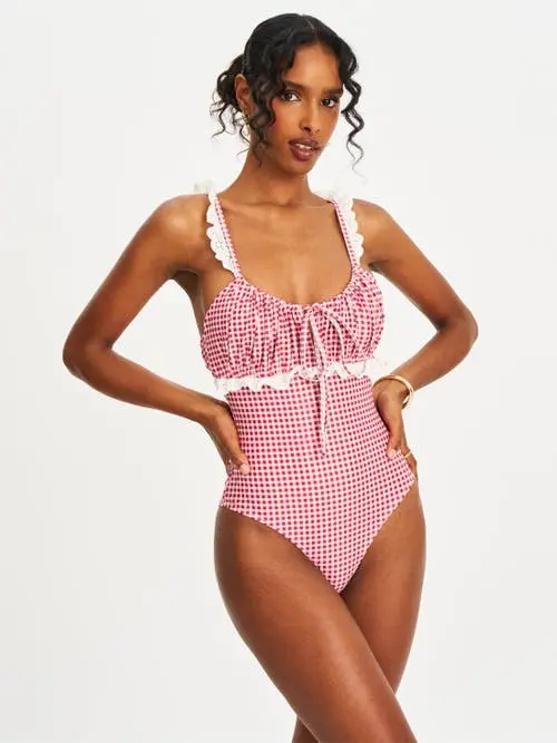 MISS CIRCLE Gingham One-piece Swimsuit With Lace Details