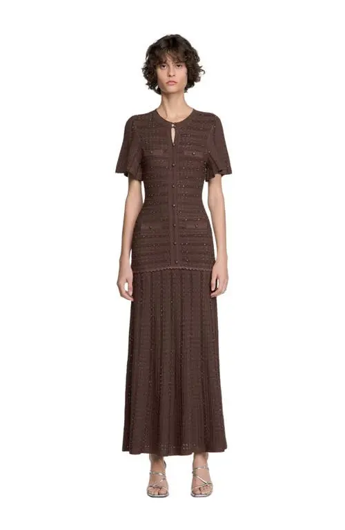 Sandro Rhinestone-embellished Knit Maxi Dress - Brown