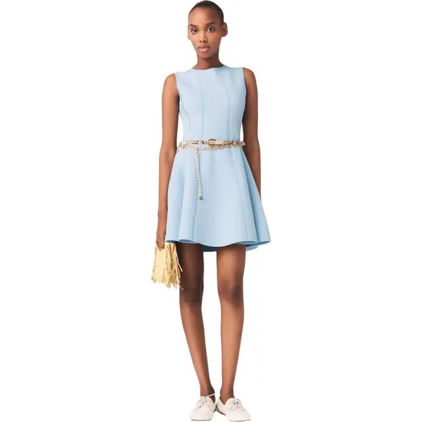 Maje Skater Dress With Jeweled Bows - Blue Sky