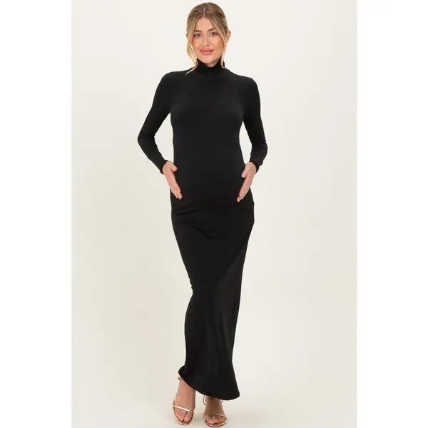 PINKBLUSH Turtleneck Long Sleeve Maxi Dress - Black