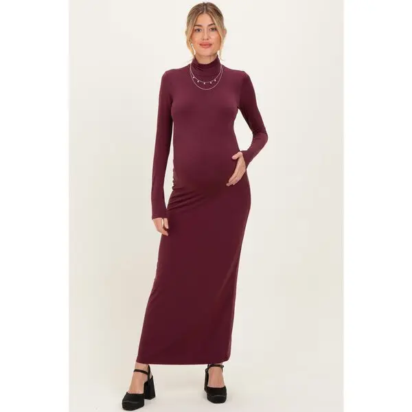PINKBLUSH Turtleneck Maxi Dress - Burgundy