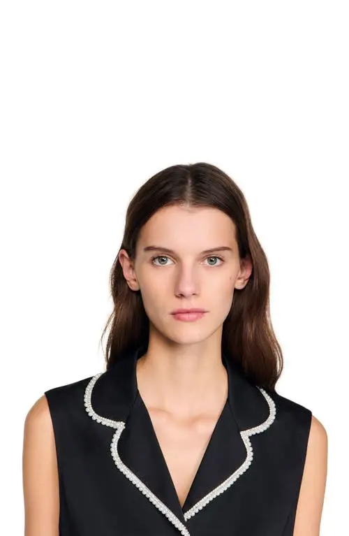 Sandro Beaded Collar Sleeveless Top