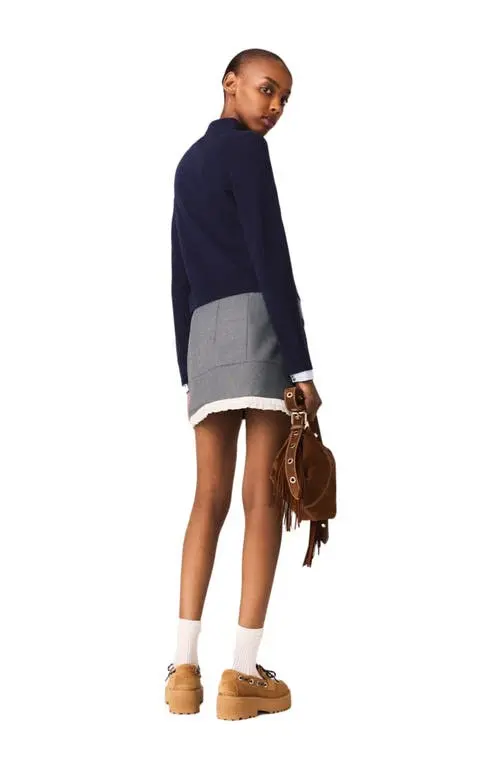 Maje A-line Wool Blend Skirt With Pleated Ruffle