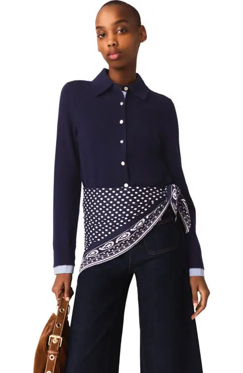 Maje Polo Cardigan With Removable Trims