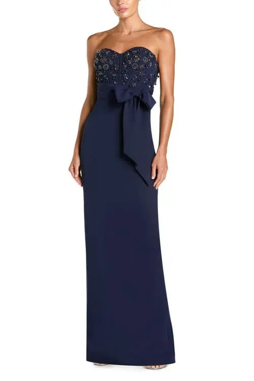 Mac Duggal Strapless Embellished Bustier Gown With Bow - Midnight