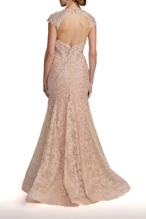 Mac Duggal Embellished Sweetheart Cap Sleeve Trumpet Gown