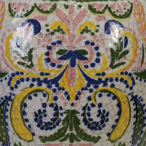 STORIED HOME Large Terra-cotta Planter With Floral Pattern, Crackle Glaze