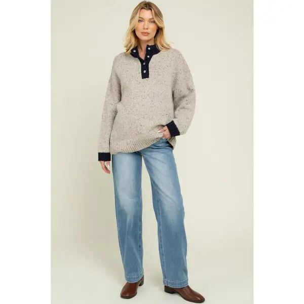 PINKBLUSH Medium Wash Baggy Straight Leg Maternity Jeans - Blue