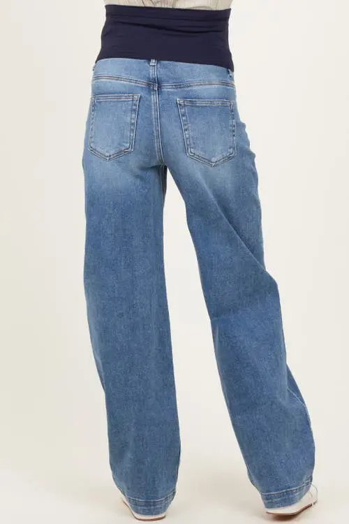 PINKBLUSH Medium Wash Baggy Straight Leg Maternity Jeans