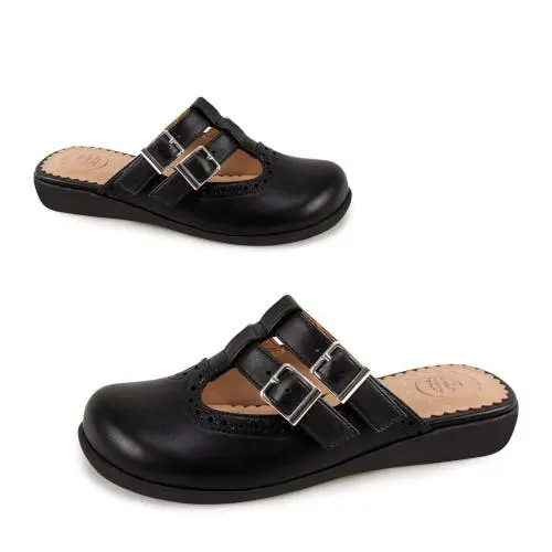 Hot Chocolate Design Mary Jane Clogs With Double Buckle Straps And Perforated Detailing