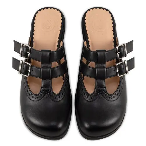 Hot Chocolate Design Mary Jane Clogs With Double Buckle Straps And Perforated Detailing