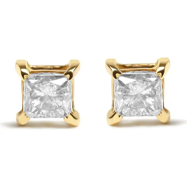 HAUS OF BRILLIANCE 14k Gold 5/8 Cttw Princess Natural Brown Diamond Stud Earrings - Yellow