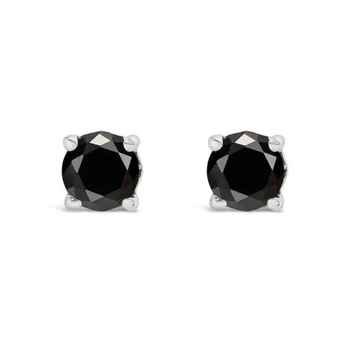 HAUS OF BRILLIANCE Silver 1/3 Ct Black Diamond Stud Earrings - White
