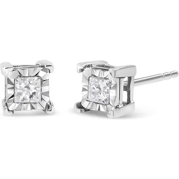 HAUS OF BRILLIANCE Silver 1/4 Ct Diamond Princess Solitaire Stud Earrings - White