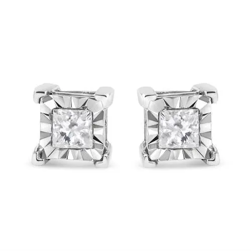 HAUS OF BRILLIANCE Silver 1/4 Ct Diamond Princess Solitaire Stud Earrings