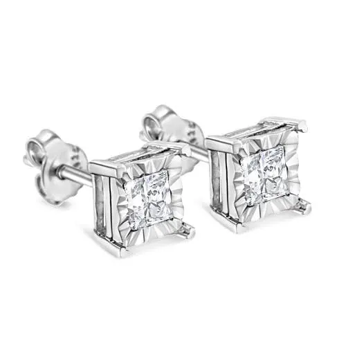 HAUS OF BRILLIANCE Silver 1/4 Ct Diamond Princess Solitaire Stud Earrings