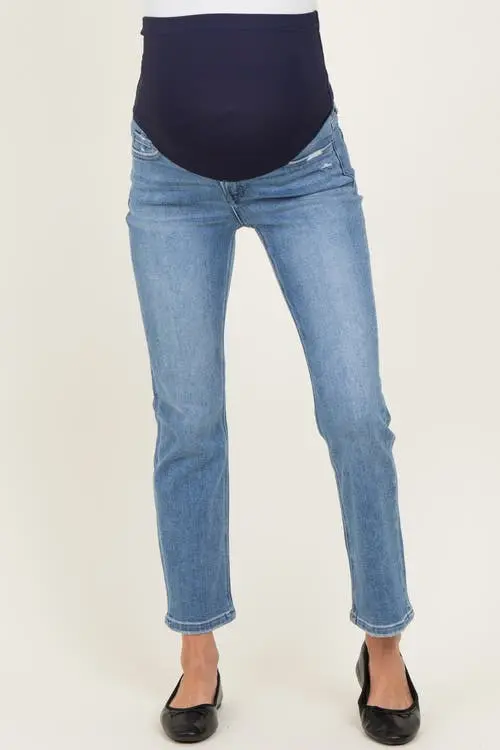 PINKBLUSH Ankle Slim Straight Leg Maternity Jeans - Blue