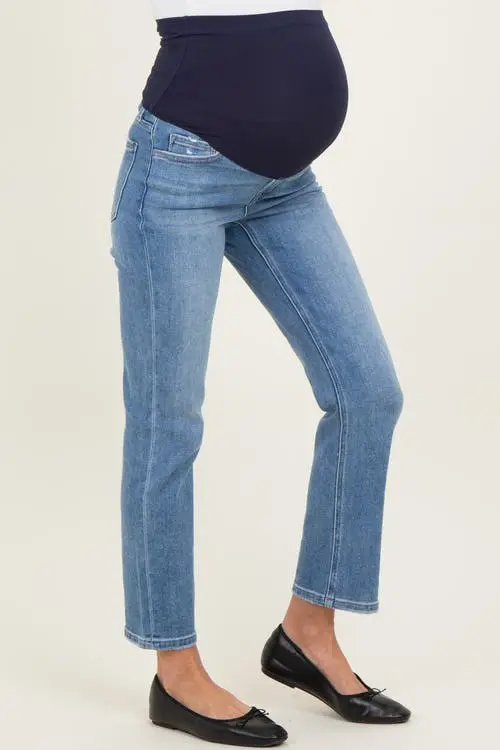 PINKBLUSH Ankle Slim Straight Leg Maternity Jeans - Blue