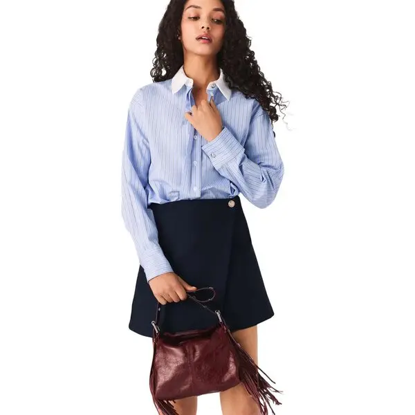 Maje 2-in-1 Striped Shirt And Wrap Skirt Dress - Blue Sky