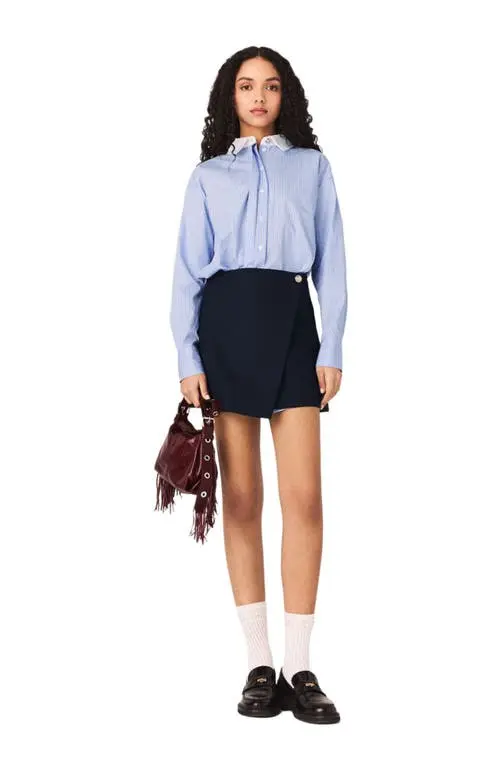 Maje 2-in-1 Striped Shirt And Wrap Skirt Dress - Blue Sky
