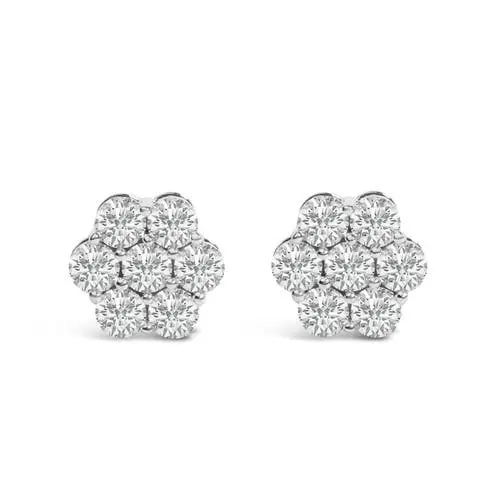 HAUS OF BRILLIANCE 14kt Gold 1 Ct. Diamond Flower Stud Earrings - White