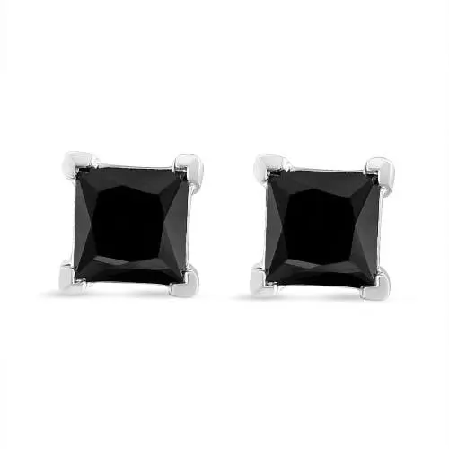 HAUS OF BRILLIANCE 1 1/2 Cttw Princess Cut Black Diamond Stud Earrings - White