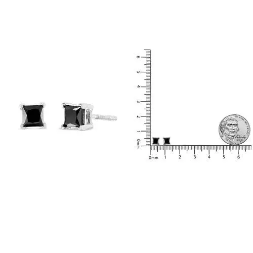 HAUS OF BRILLIANCE 1 1/2 Cttw Princess Cut Black Diamond Stud Earrings