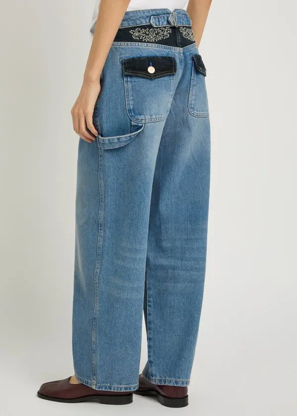 DAMSON MADDER Drew Embroidered Relaxed Straight-leg Jeans - Denim